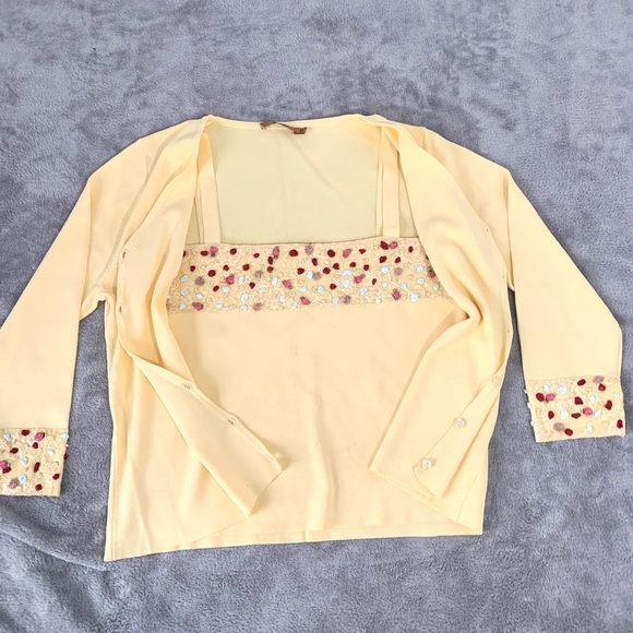Belldini | Tops | Belldini Yellow Embroidered Tank And Cardigan Set ...